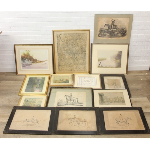 A large qty of assorted pictures to inc a print of an old map of Dublin ...