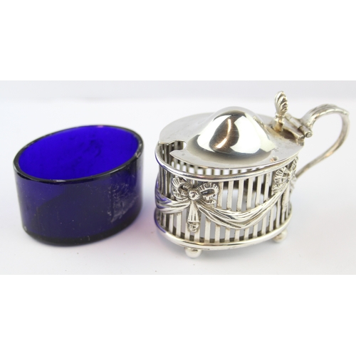 [124.74g] - an Edwardian three piece silver cruet set with pierced bow ...