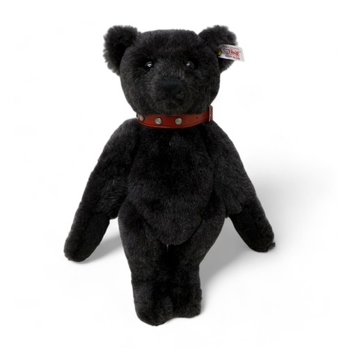 Steiff Teddy Bear Black Bear with red studded collar, Black mohair ...