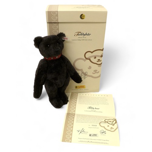 Steiff Teddy Bear Black Bear with red studded collar, Black mohair ...