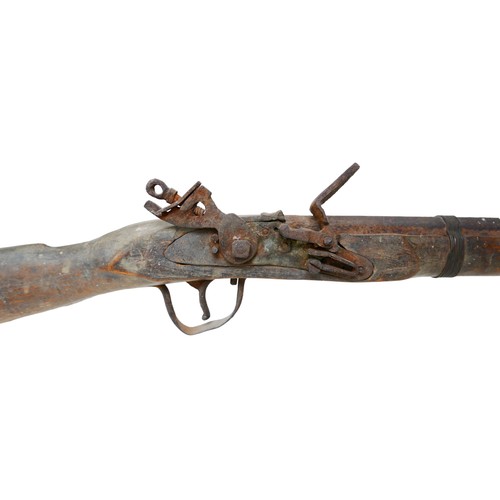 A flintlock musket in need of restoration, 135cm overall length, a/f.