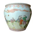 A large Chinese famille rose fish bowl Quinlong iron red mark to base ...