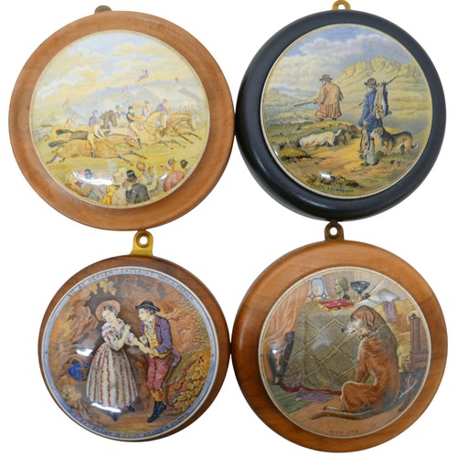A collection of fifteen framed pot lids to include Low Life, High Life ...