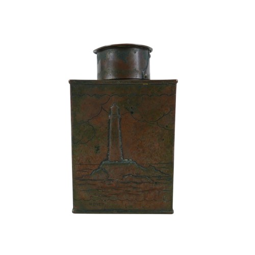 An Arts and Crafts Newlyn style planished copper tea caddy, by Herbert ...