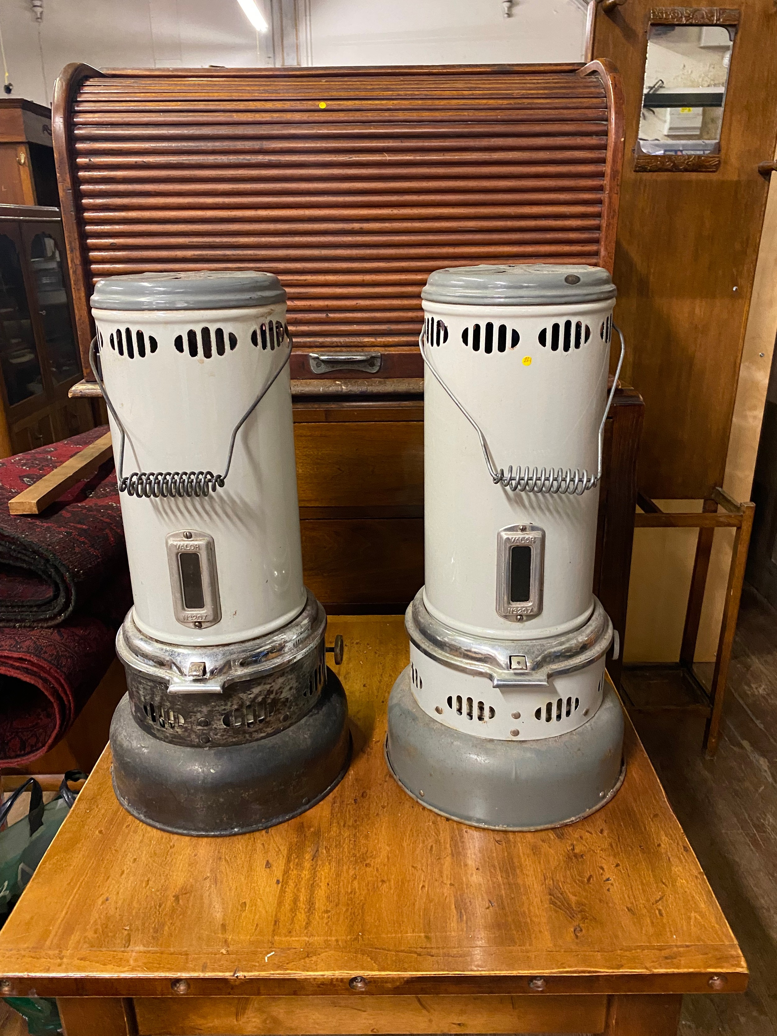 2 x vintage Valor Paraffin heaters No. 207 52cm h