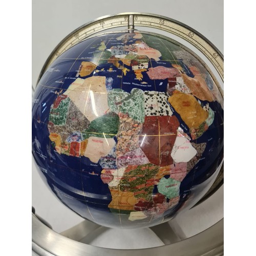 Large table top double axis gemstone inlay globe with compass. 45cm x 45cm