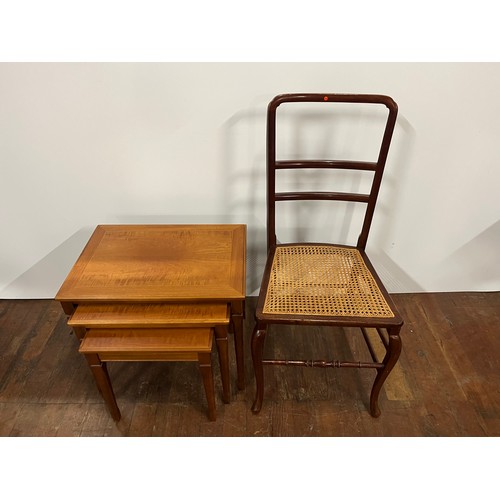 Solid wood legate nest of tables along with rattan chair