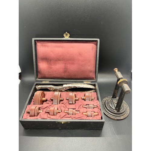 Vintage cased watchmakers jewel press set along with antique ...
