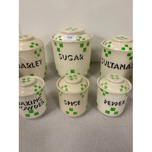 8 1930s T.G Green storage jars (checkers pattern)