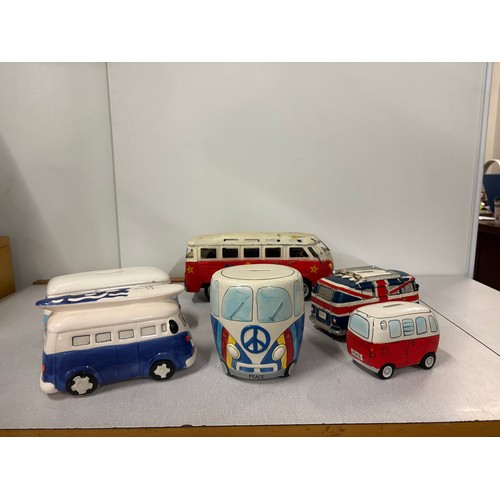 Large tin plate vw camper along with ceramic piggybank campers.