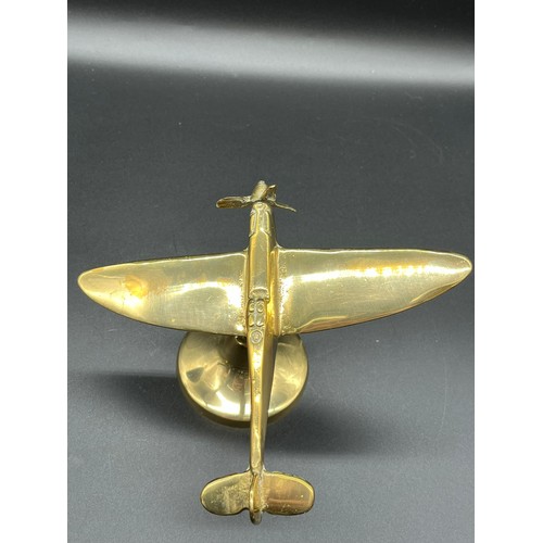 2 Brass trench art spitfires on stands.