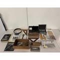 Selection of drafting tools, magnifiers & old spirit levels etc.