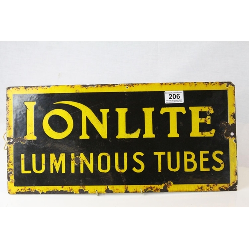 Vintage Enamel Advertising Sign ' Ionlite Luminous Tubes ' 47cms x 22cms