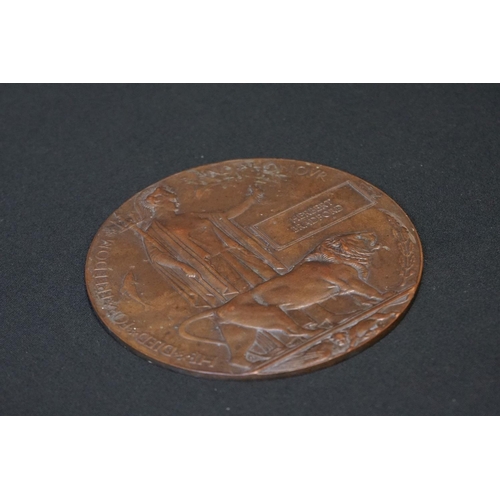 A British World War One Death Penny / Memorial Plaque Named To "Herbert ...