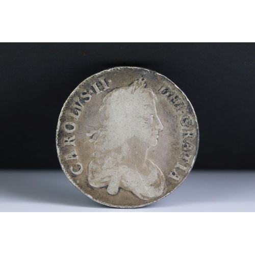A British King Charles II silver full crown coin, dated 1668