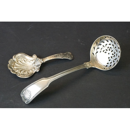 Victorian silver sifting spoon in the fiddle thread & shell pattern ...