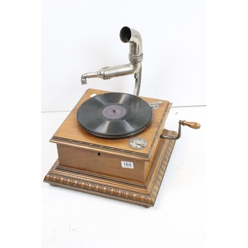 Dulcephone carved mahogany table top gramophone, with wooden horn and ...