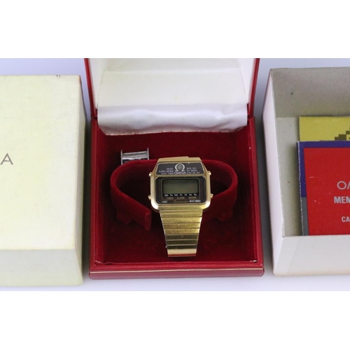 Omega Memomaster gold plated digital wristwatch, LCD digital display ...