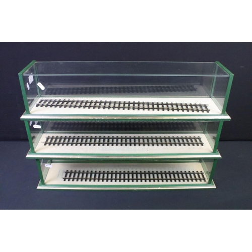 Collection of six glass model display cabinets with removable glass ...