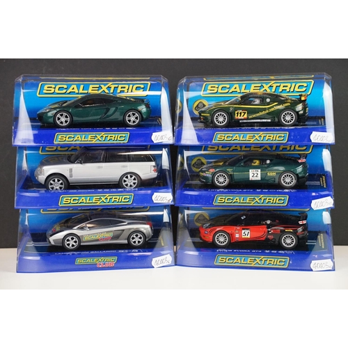 Six boxed / cased Scalextric slot cars to include C3427 Lotus Evora GT4 ...