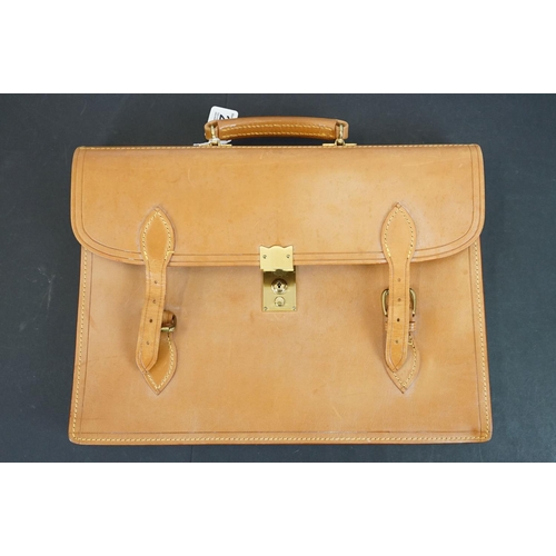 Papworth leather briefcase satchel having double buckles to front with ...