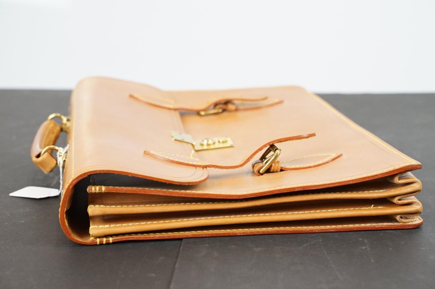 Papworth leather briefcase satchel having double buckles to front with ...