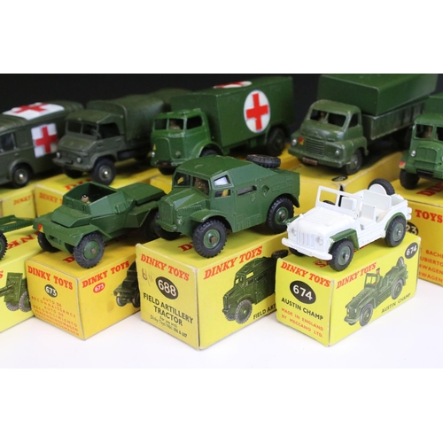19 Boxed Mid 20th C Dinky military diecast models to include French and ...