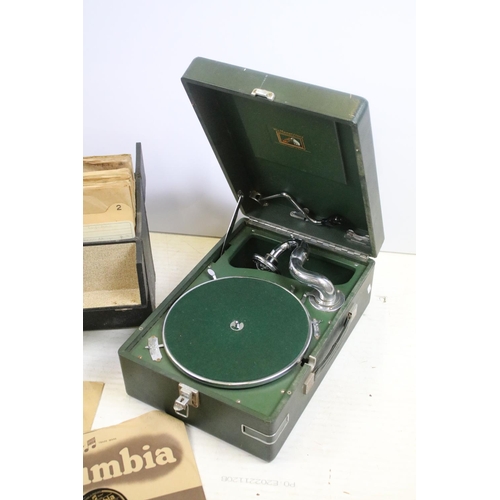 HMV His Master's Voice portable record player, together with a case of ...