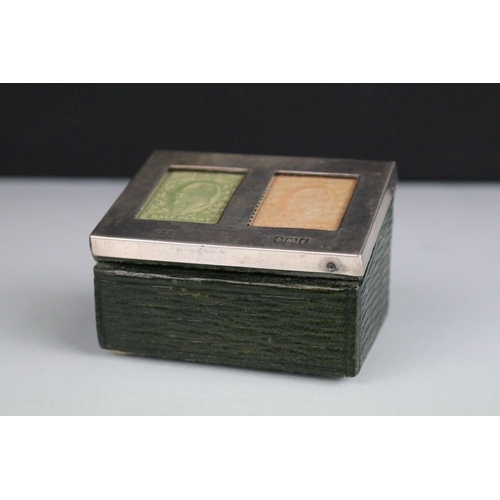 Two sliver hallmarked Edwardian stamp boxes to include a leatherette ...
