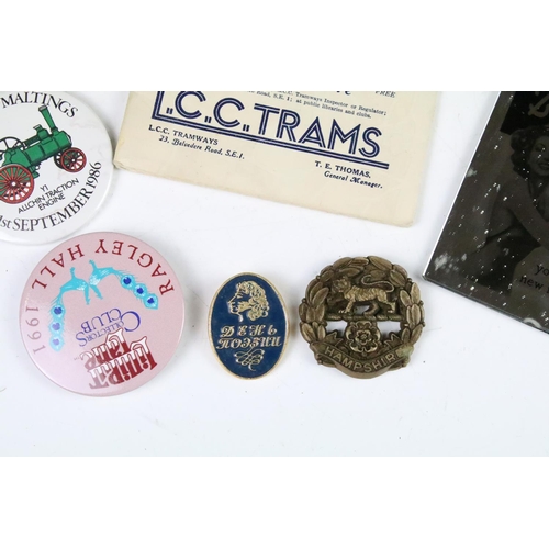 Collection of assorted vintage pin badges to include a Victorian 15ct ...