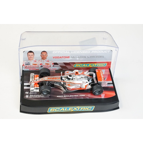 Six cased Scalextric slot cars to include C2668 Mclaren Mercedes F1 MP4 ...