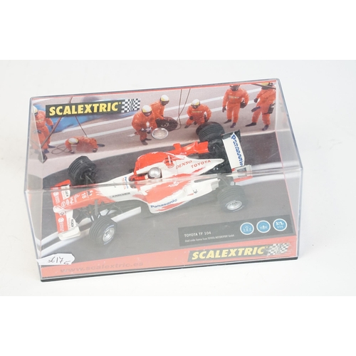 Six cased Scalextric slot cars to include C2668 Mclaren Mercedes F1 MP4 ...
