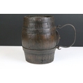 18th / 19th century iron bound oak staved costrel, initialled JF ...