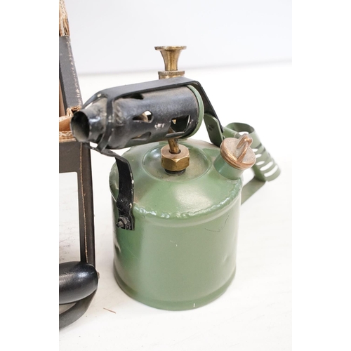 Collection of fifteen brass paraffin blow torches, to include painted ...