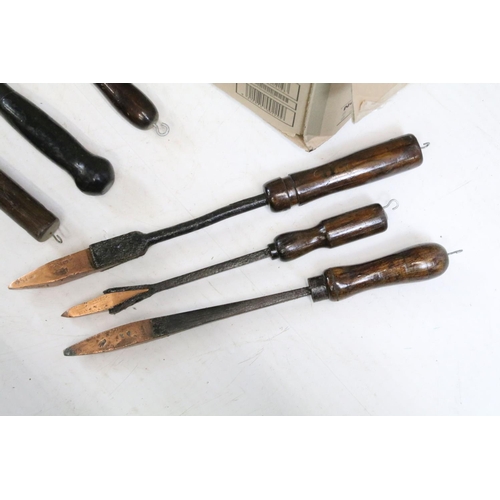 Large collection of vintage soldering irons with turned wooden handles ...