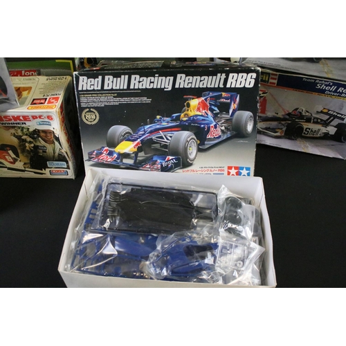 15 Boxed racing related plastic model kits of varying scales to include ...