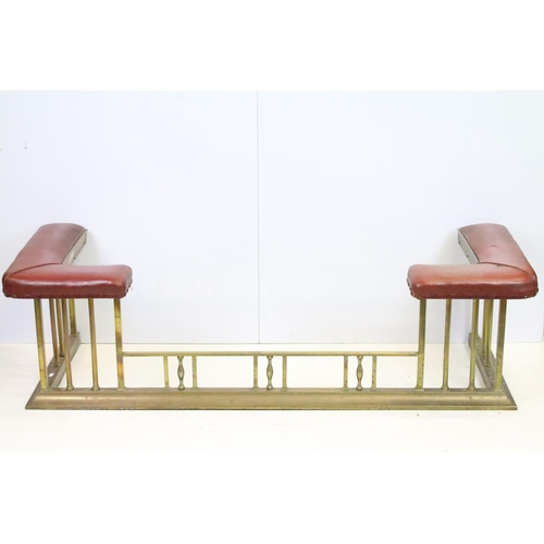 20th century Red leather and brass fire club fender surround with ...