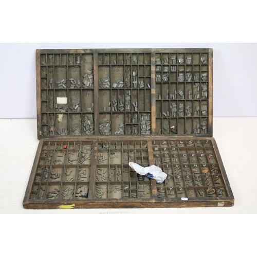 Two antique printers block trays complete with letter block stamps H ...