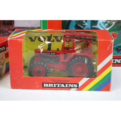 Eight boxed Britains farming diecast models featuring 9572 MF Trailer ...