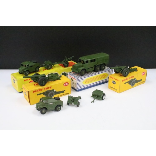Four boxed Dinky military diecast models to include 697 25 Pounder ...