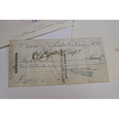 A Coutts Bank cheque signed by Charles Dickens and dated February 1870.