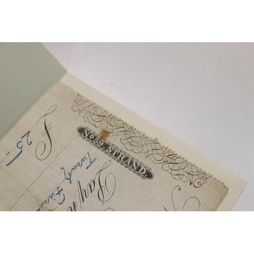 A Coutts Bank cheque signed by Charles Dickens and dated February 1870.