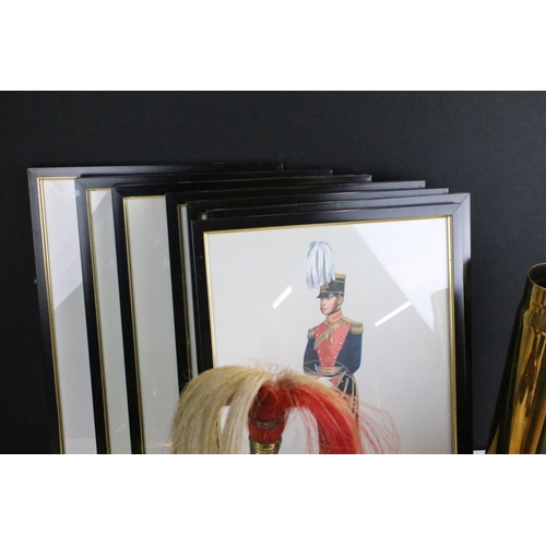 Antique brass bell terret with plume on stand together with a trench ...