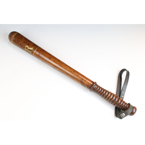Victorian wooden truncheon with gold painted initials VR and carved B ...