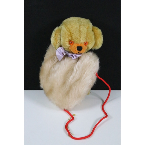 Merrythought Cheeky Bear Muff with red strap, with Merrythought label ...