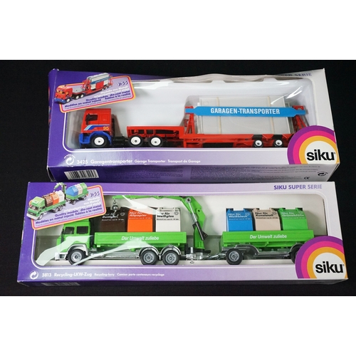 Eight boxed Siku diecast models to include 3812 Truck with car port ...