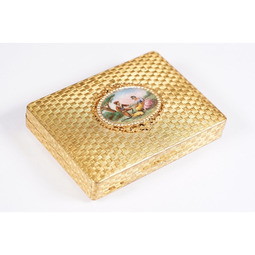 An Italian quality gilded metal basket weave case with gold interior ...