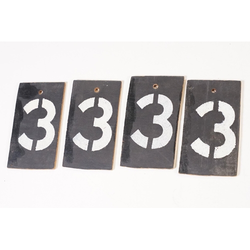 Wooden tray of numbers including 4 x no.1, 6 x no. 2, 6 x no.3, 6 x no ...