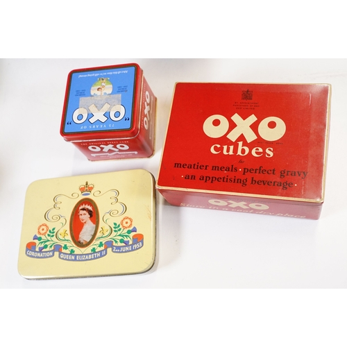 Collection of mid 20th century vintage advertising tins to include Peak Frean & Co, Oxo, Queen Eliza