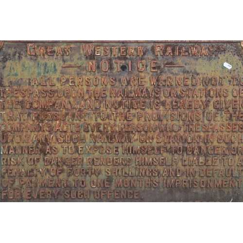 Large cast iron GWR Great Western Railway notice sign, measures 76cm x ...